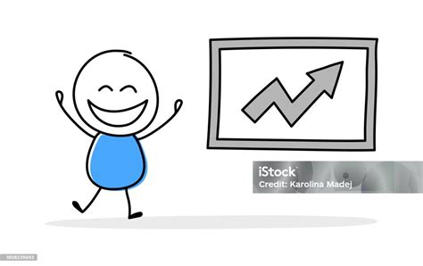 Hand Drawn Graph With Arrow Symbol Funny Concept With A Stickman