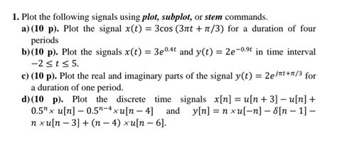 Solved Plot The Following Signals Using Plot Subplot Or