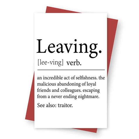 1 Pc Funny Going Away Card For Coworker Boss Leaving Definition Card