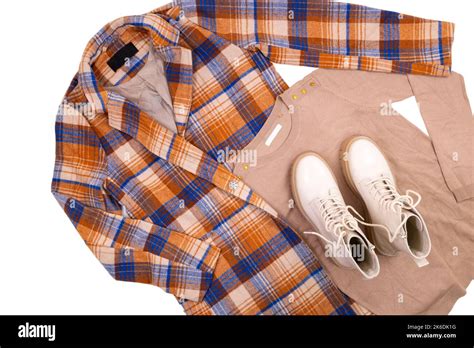 Flat Lay Top View Fashion Style Look With Woman Clothes And Shoes