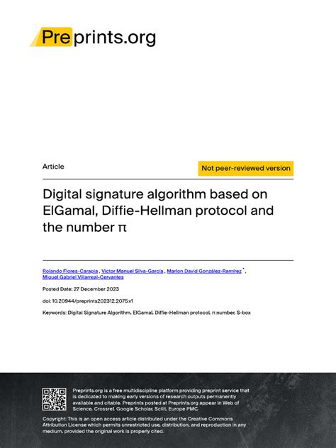 Digital Signature Algorithm Based On Elgamal Diffi Pdf Public Key Cryptography Computer