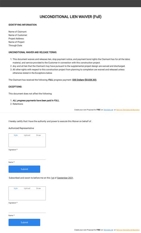 Free Blank Unconditional Waiver Template Download In Word Google Docs Template Net