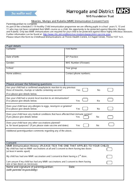 United Kingdom Measles Mumps And Rubella Mmr Immunisation Consent Form Fill Out Sign