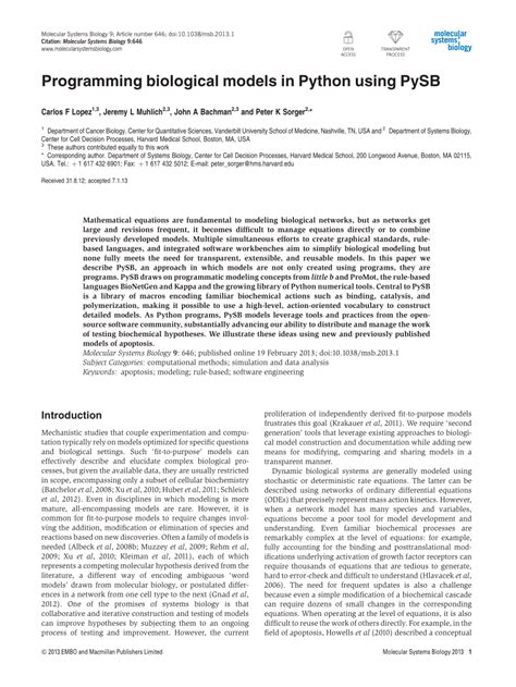 Pdf Programming Biological Models In Python Using Pysb
