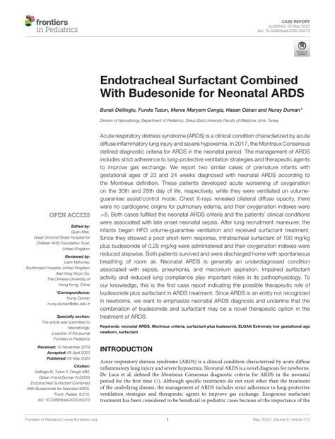 Pdf Endotracheal Surfactant Combined With Budesonide For Neonatal Ards