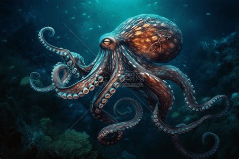 深海巨型章鱼插画图片下载 正版图片600028530 摄图网