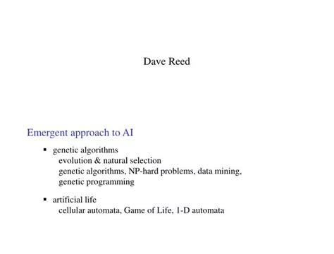 PPT Emergent Approach To AI Genetic Algorithms Evolution Natural Selection Genetic