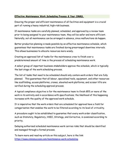 maintenance work scheduling process and systems pdf