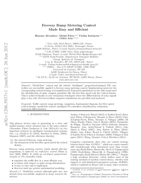 Pdf Freeway Ramp Metering Control Made Easy And Efficient