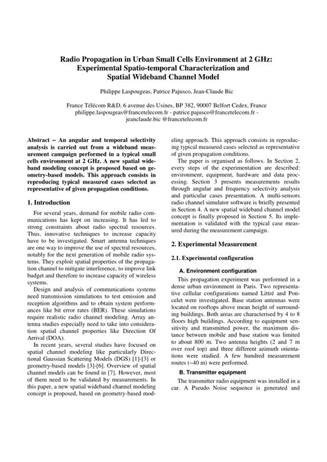 Pdf Radio Propagation In Urban Small Cells Environment At 2 Ghz Experimental Spatio Temporal
