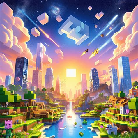 Minecraft Game And Buildings Background Fun Green Water And Sun