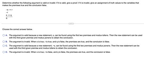 Solved Determine Whether The Following Argument Is Valid Or Chegg Com