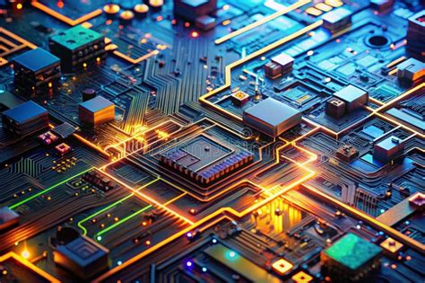 Intricate Circuit Board A Detailed Birds Eye View Of Advanced Technology Design Stock