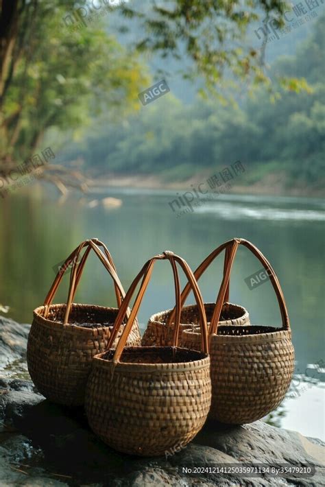 Ai创作图两只箩筐 柳编箱包 竹笼石塘 秋虫篓 藤编背篓 鱼篓草鞋 编篓 竹禾篓 竹篾提篮 竹背篓 禾篓 挑竹篓 竹渔篓 竹编背篓 山村竹编