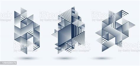 3d 큐브와 삼각형은 복고풍 스타일 요소가 분리되어 사용하거나 편집하기 쉬운 스트라이프 추상 벡터 배경이 줄지어 있습니다 포스터 또는 배너 표지 또는 광고를 위한
