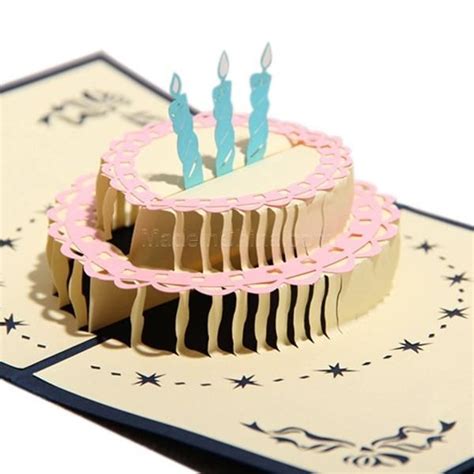Birthday Cake 3d Pop Up Greeting Cards Blue 3d Birthday Cake Card