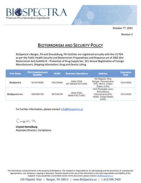 Bioterrorism And Security Statement