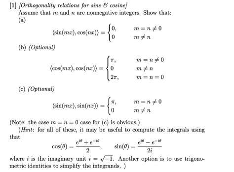 Solved 0 1 Orthogonality Relations For Sine And Cosine