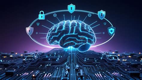 Futuristic Cybersecurity Concept Featuring Digital Brain Stock Image