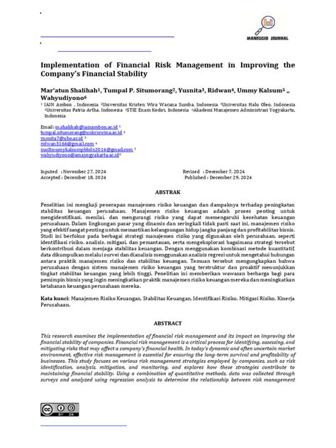 929 Manegio Implementation Of Financial Risk Management In Improving The Companys Fiancial