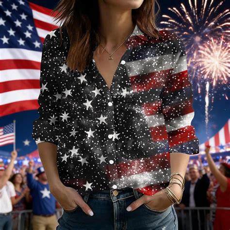 American Flag Shirts Women Graphic Tees Patriotic T Shirts Long Sleeve