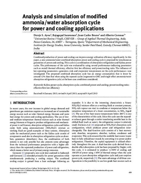 Pdf Analysis And Simulation Of Modified Ammoniawater Absorption