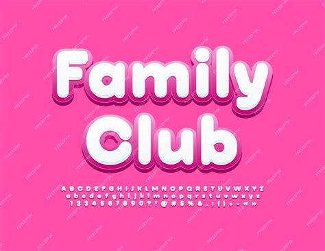 벡터 세련된 엠블럼 패밀리 클럽입니다 сute 어린이 글꼴 크리에이 티브 알파벳 문자와 숫자 세트 프리미엄 벡터