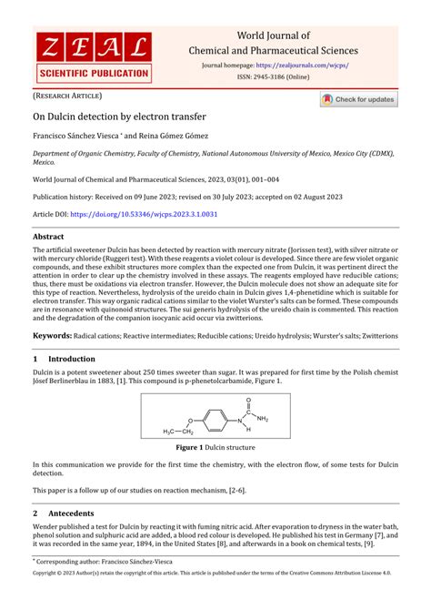 Pdf On Dulcin Detection By Electron Transfer
