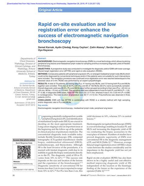 Pdf Rapid On Site Evaluation And Low Registration Error Enhance The Success Of Electromagnetic