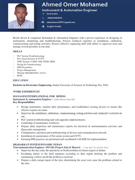Ahmed Omer Cv Pdf Automation Computing