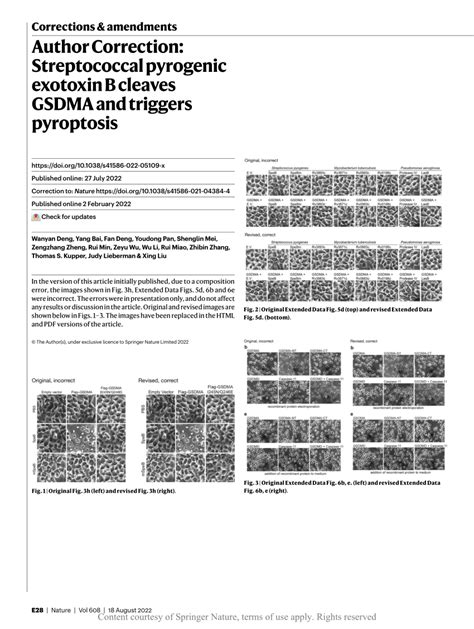 Author Correction Streptococcal Pyrogenic Exotoxin B Cleaves Gsdma And Triggers Pyroptosis