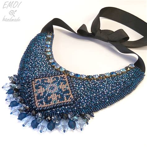 “starred Sky” Statement Necklace Embroidered With Beads And Strass In