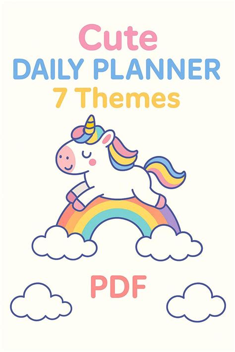 Pastel Unicorn Daily Planner Kawaii Printable Bundle A4 Pdf Etsy