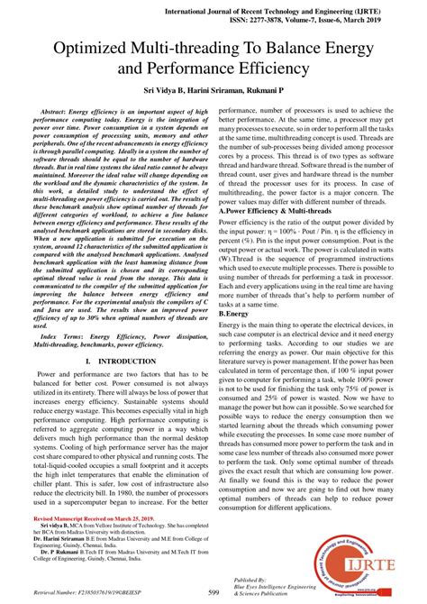 Pdf Optimized Multi Threading To Balance Energy And Performance Efficiency
