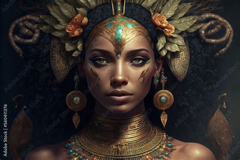 Portrait Of An Ancient Egyptian Goddess Beautiful Young Girl With The
