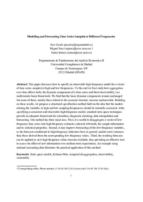 Pdf Modelling And Forecasting Time Series Sampled At Different Frequencies