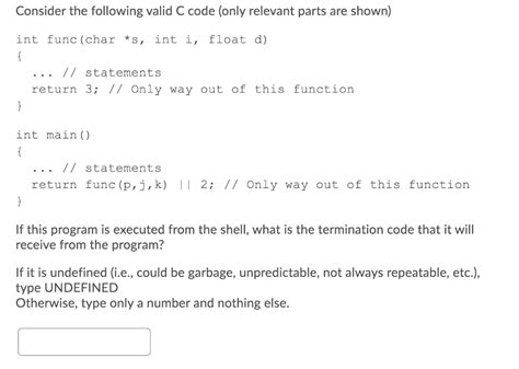 Solved Consider The Following Valid C Code Only Relevant