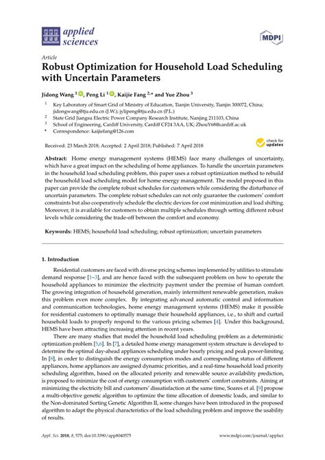 PDF Robust Optimization For Household Load Scheduling With Uncertain