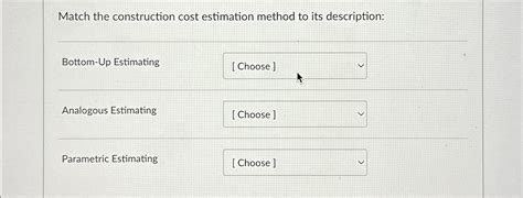 Solved Match The Construction Cost Estimation Method To Its