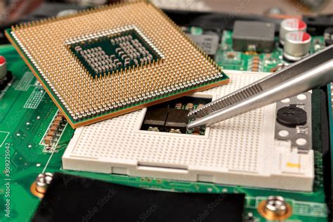 Computer Cpu Close Up On The Motherboard Background Socket Of Central