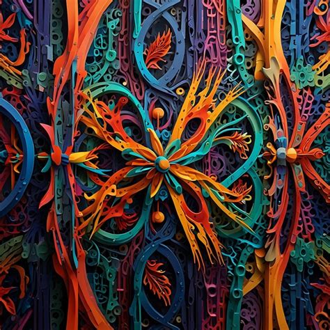 Intricate Abstract Art Featuring Interlocking Colorful Forms With Detailed Patterns And Dynamic