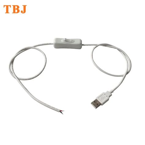 White 1M 5V USB Switch Button Extension Cable 22AWG Connector For LED Strip 2Pin 5050 3528 5630