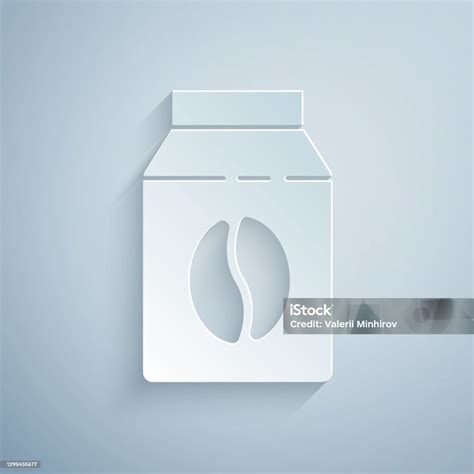 회색 배경에 고립 된 커피 콩 아이콘의 종이 컷 가방 종이 아트 스타일 벡터 0명에 대한 스톡 벡터 아트 및 기타 이미지 0명 3차원 형태 가득 찬 Istock