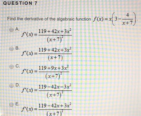 Find The Derivative Of The Algebraic Function