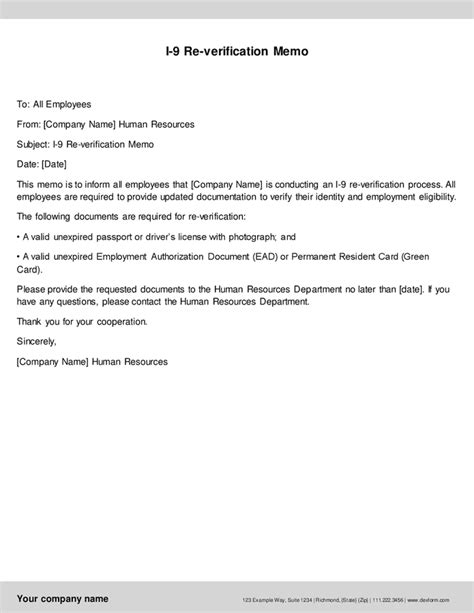 I 9 Re Verification Memo In Word And Pdf Formats