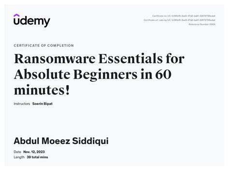 Completed Ransomware Essentials Course By Udemy Abdul Moeez Siddiqui Posted On The Topic