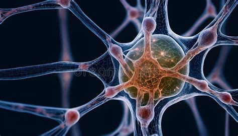 Close Up Visualization Of Neural Network With Glowing Neurons And
