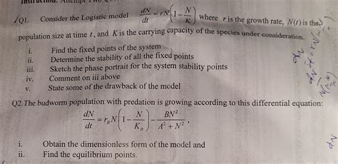 Solved Q Consider The Logistic Model DtdN RN KN Where R Chegg