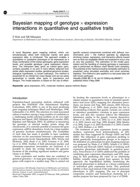 Pdf Bayesian Mapping Of Genotype × Expression Interactions In Quantitative And Qualitative Traits