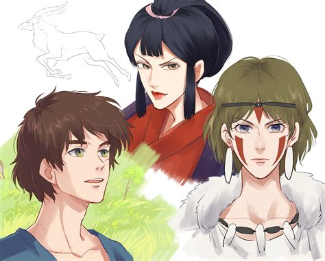 San Ashitaka Yakul And Eboshi Mononoke Hime Drawn By
